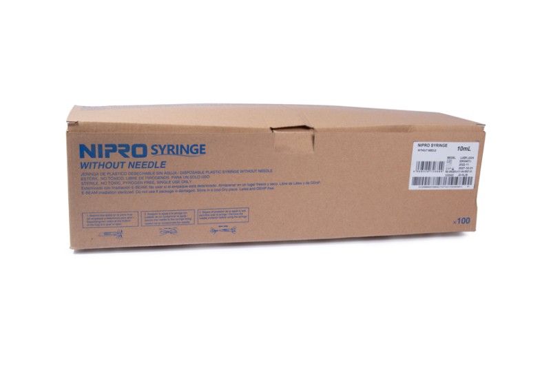 Jeringa nipro 10ml sin aguja c/100 pzas – Artículos Químicos y Médicos